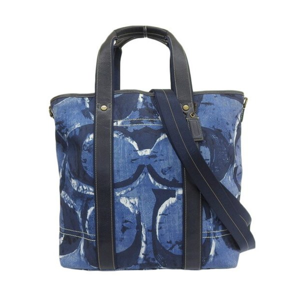 Coach | Bags | Coach Signature Canvas Tote Bag Blue Leather | Poshmark